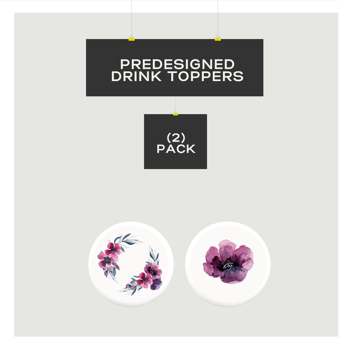 wedding drink toppers - purple floral theme pack – Cocktail Graffiti